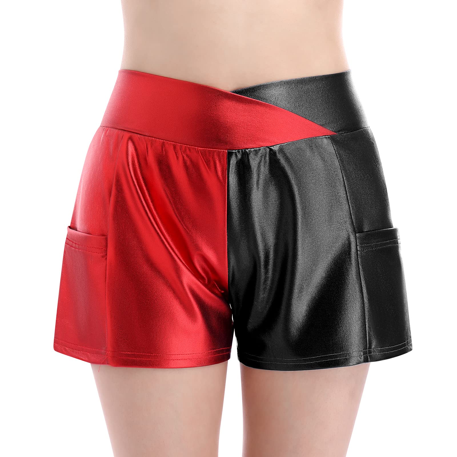 Amazon.com: ABAFIP Womens Shiny Dance Shorts Cross Front High Waist ...