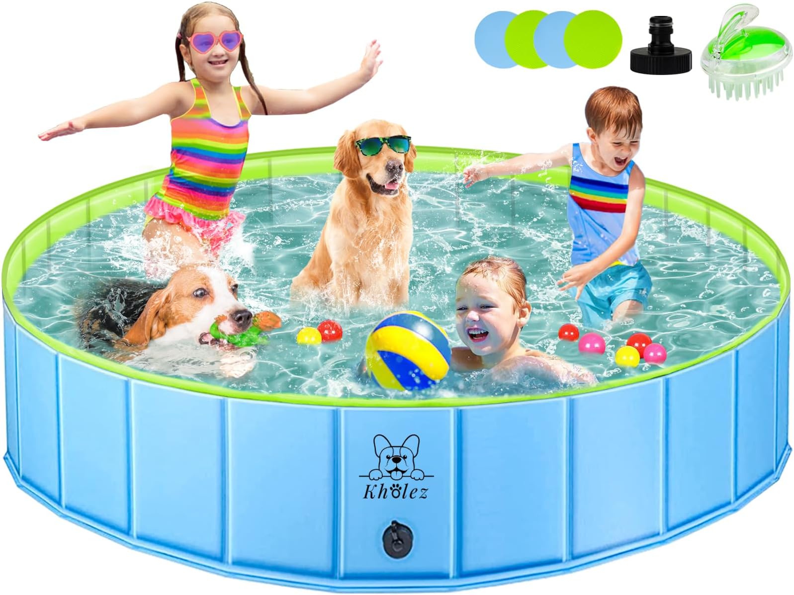 Dog Paddling Pool, Upgraded Foldable Pet Swimming Pool W Bath Brush ...