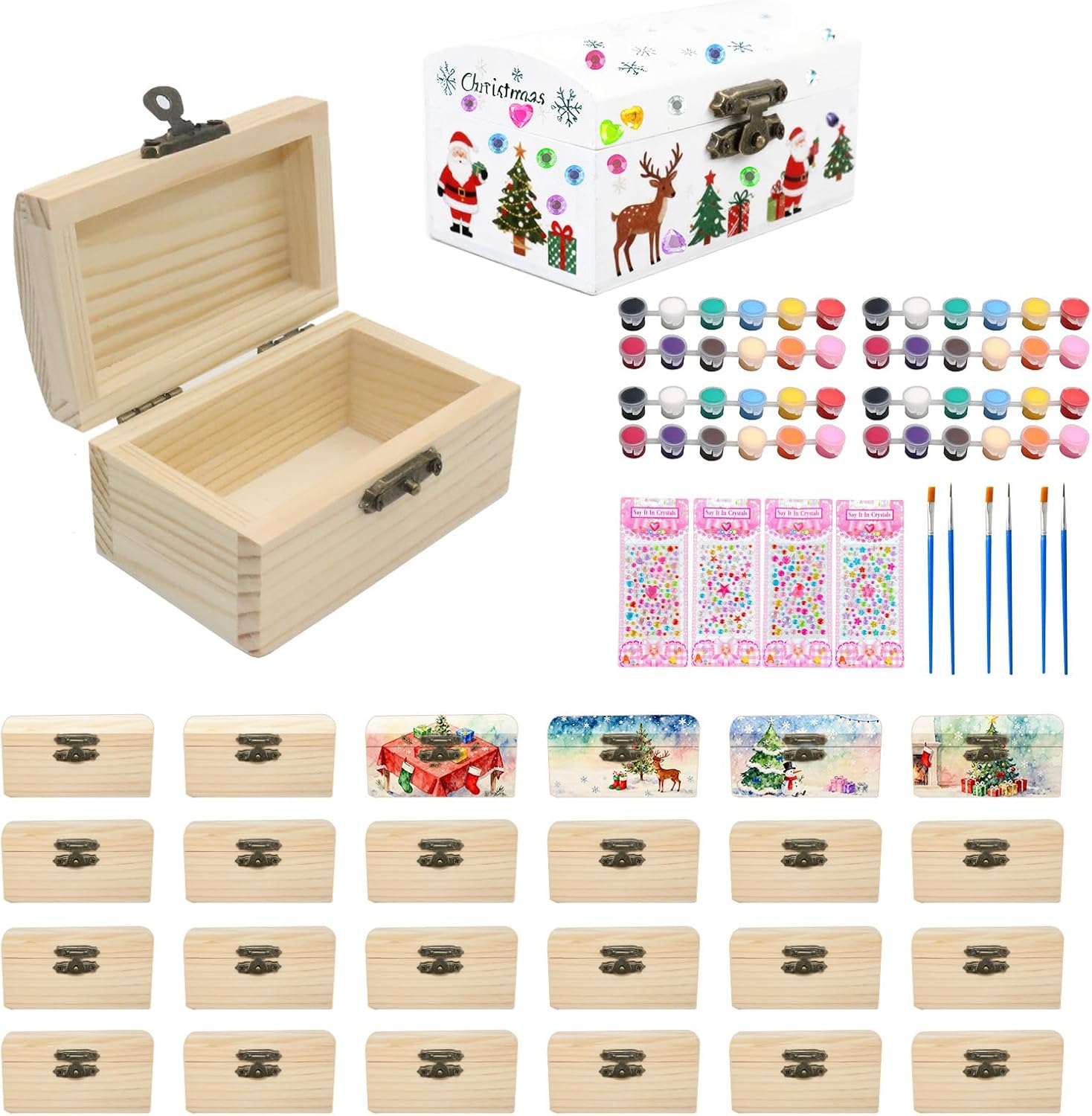 Amazon.com: 24 Pcs Wooden Boxes for Crafts, Unfinished Unpainted Wood ...