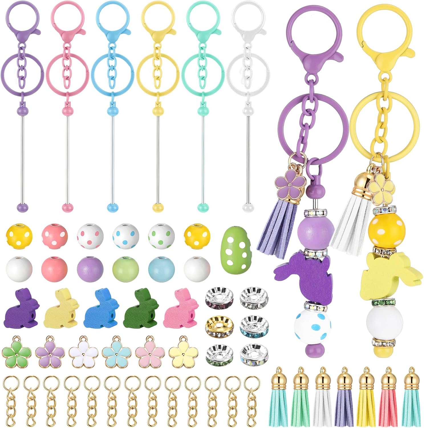Amazon.com: Landical 18 Set Easter Gift Metal Beadable Keychain Bars ...