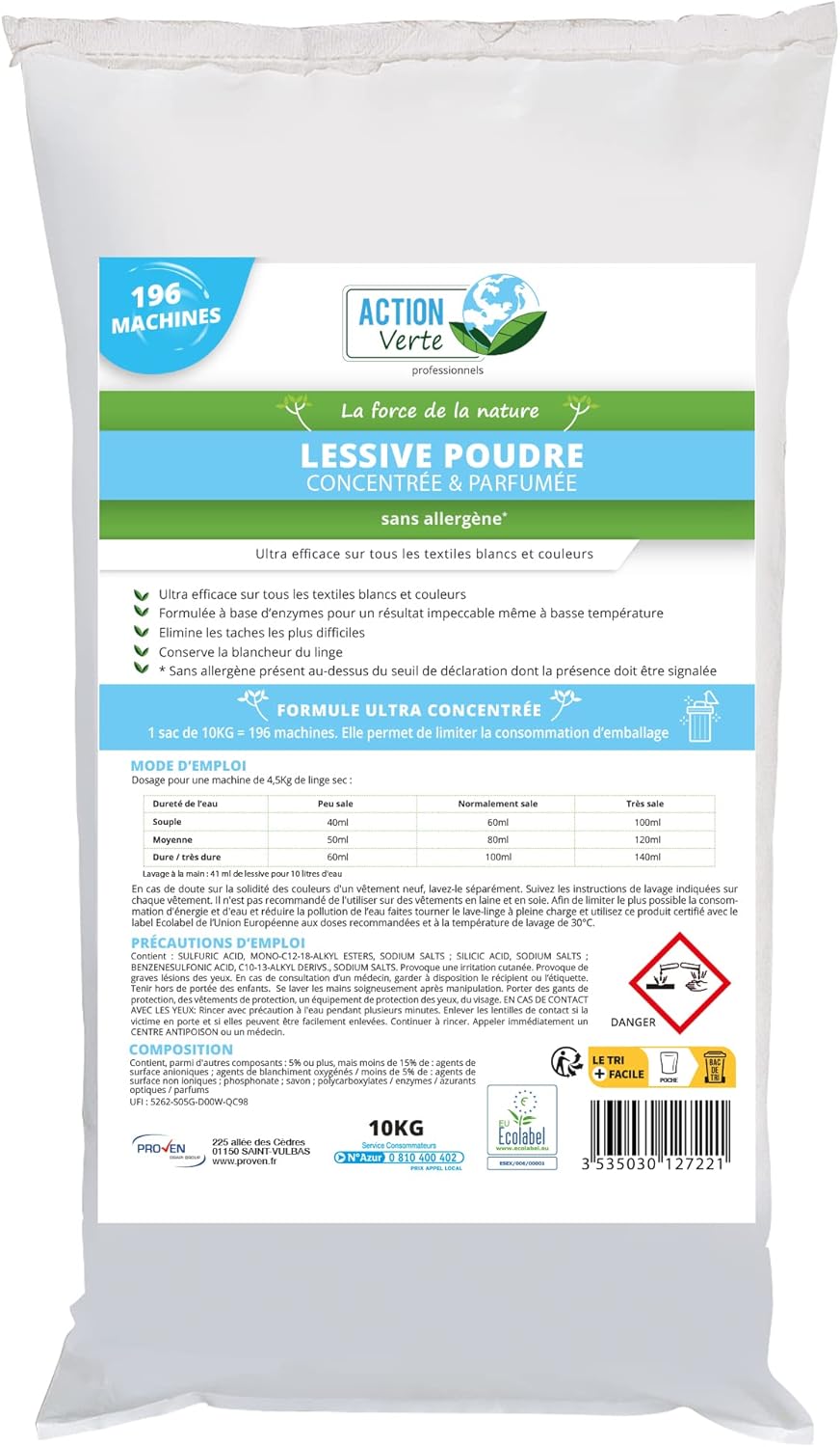 ACTION VERTE - Lessive poudre parfumée concentrée - Elimine toutes les ...