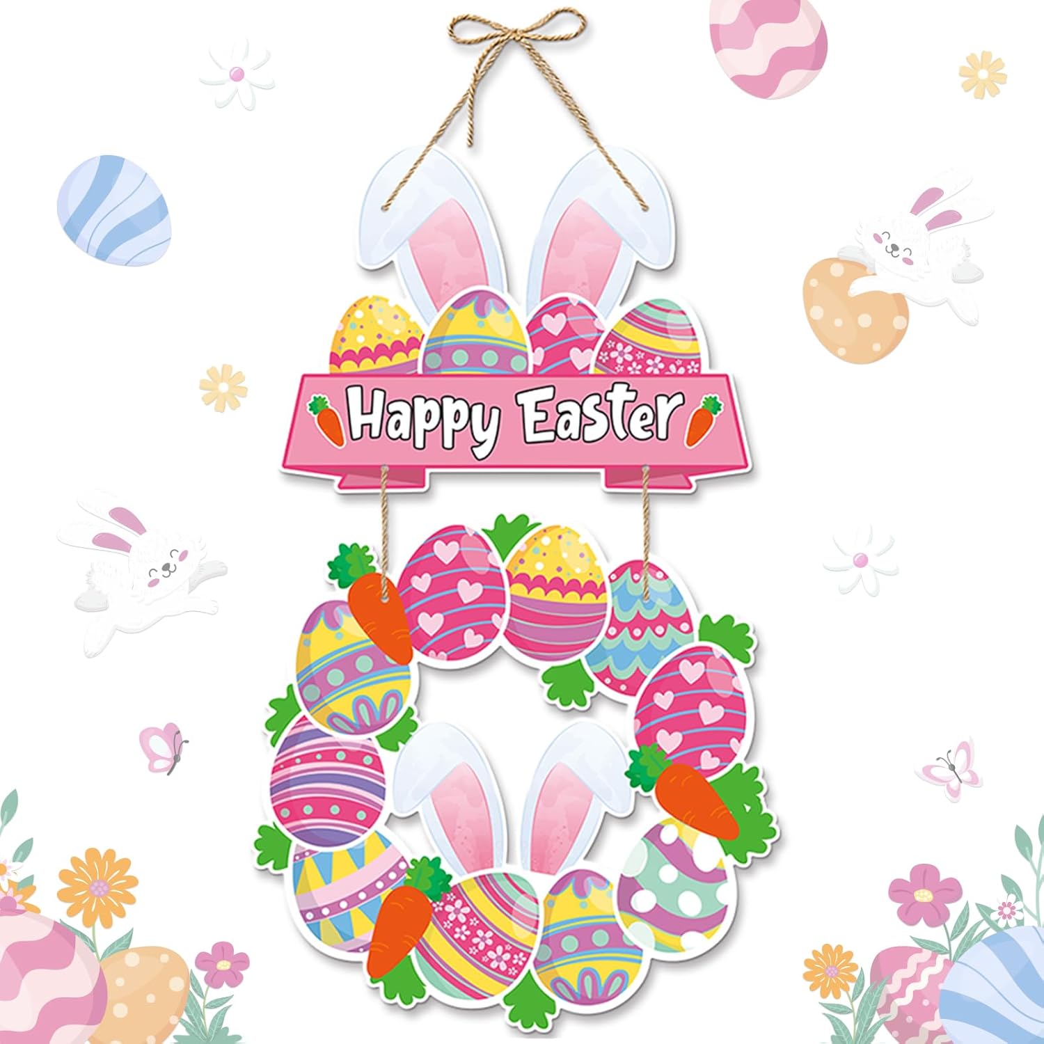 Amazon.com: Easter Hanging Door Sign,Colorful Easter Egg Wreath for ...