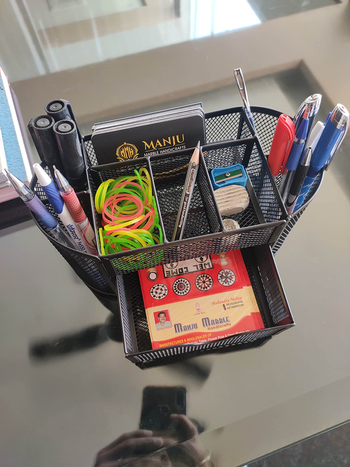 HEATHER Stationery Pen Stand Metal Mesh Office Desk Organizer | Black ...