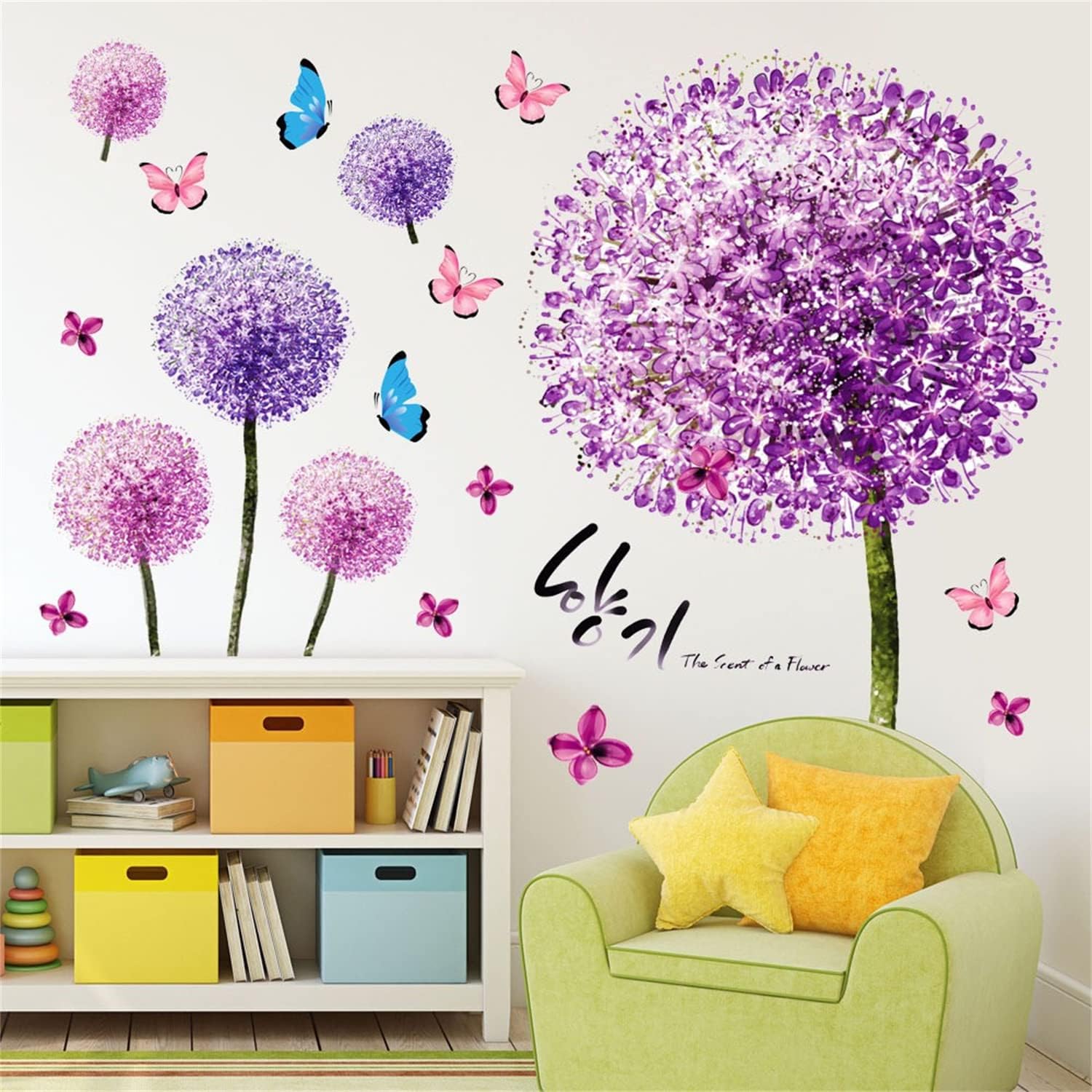 Amazon.com: 3D Peony Rose Flower Wall Stickers Flying Butterfly Wall ...