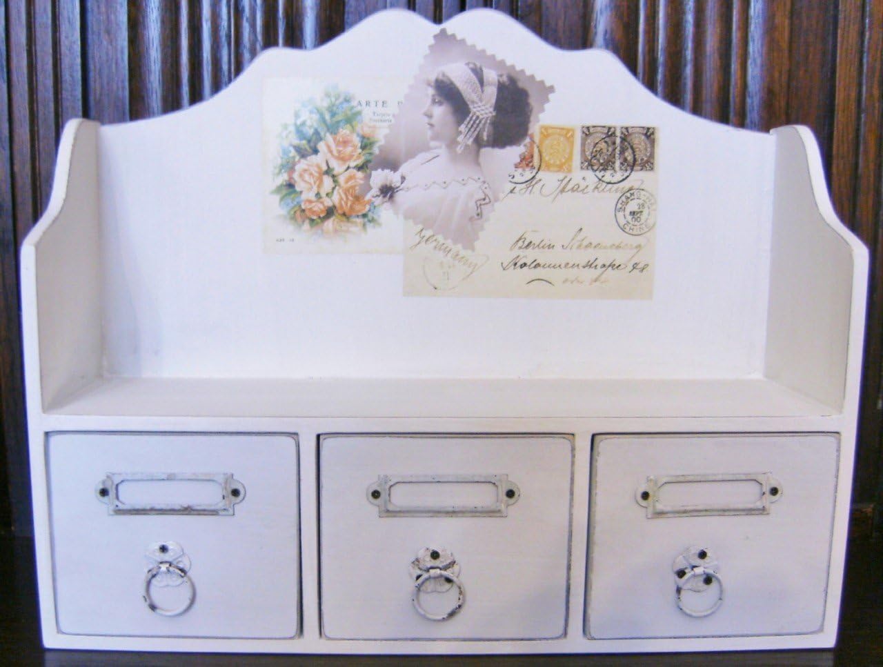 VICTORIAN LADY POSTAGE STAMP VINTAGE WALL CABINET UNIT SPICE TRINKET ...
