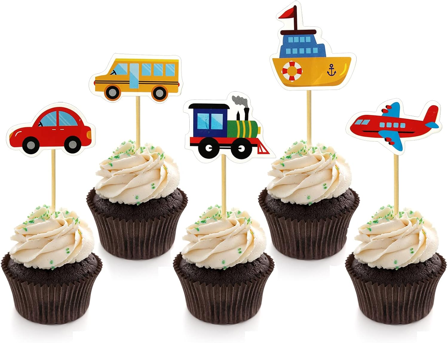 Amazon.com: BIEUFBJI Transportation Cupcake Toppers 30 Pack Car Truck ...