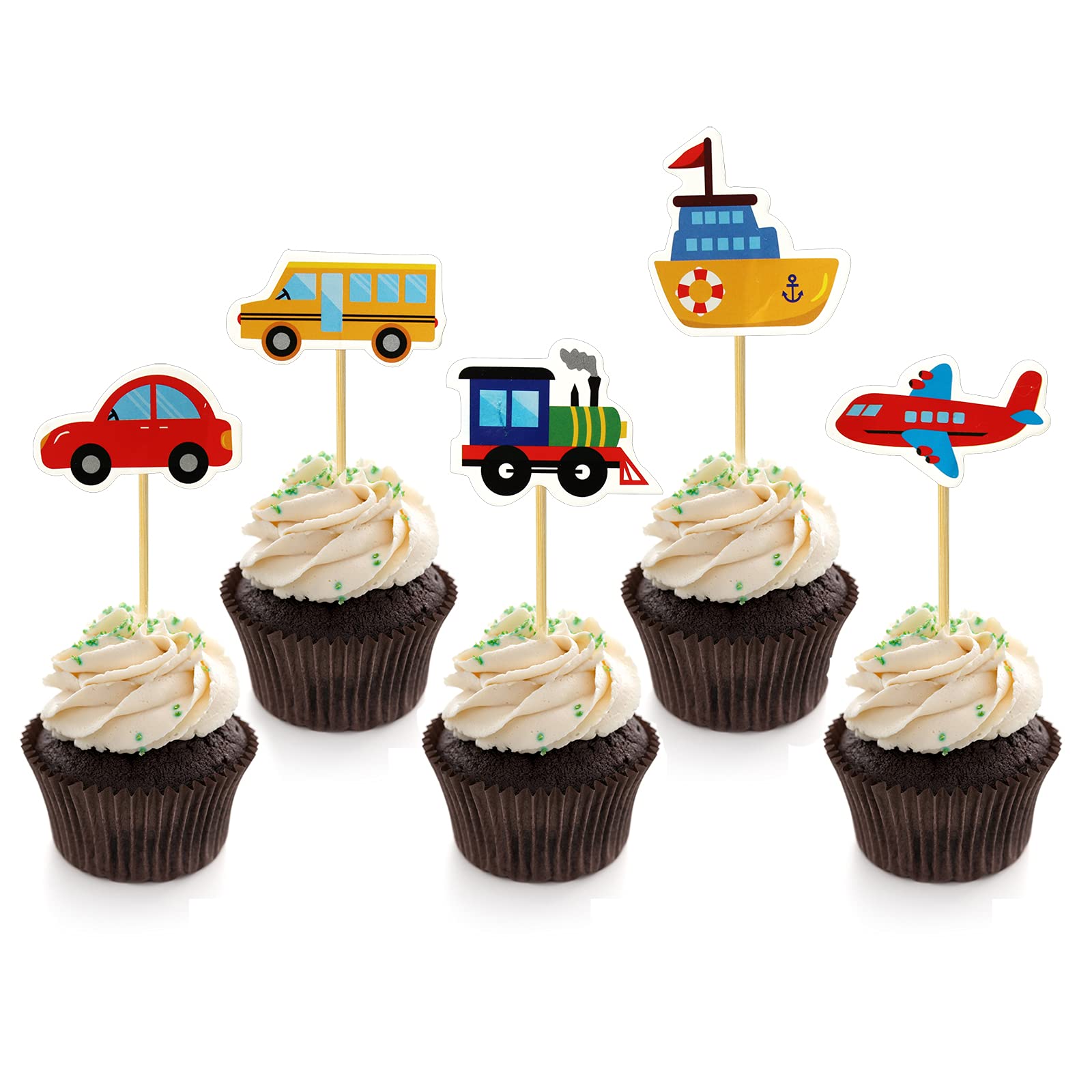 Amazon.com: BIEUFBJI Transportation Cupcake Toppers 30 Pack Car Truck ...