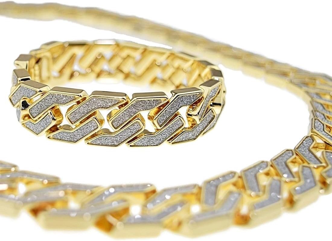 Amazon.com: Bling Cartel Sand Blast Cuban Chain Gold Tone 20MM Mens 30 ...