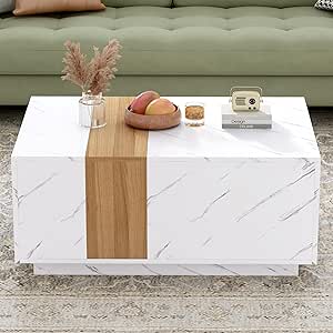 Amazon.com: LUSPAZ 35.4 Inch Modern Two-Tone Coffee Table with Faux Marble and Walnut Wood Grain ...