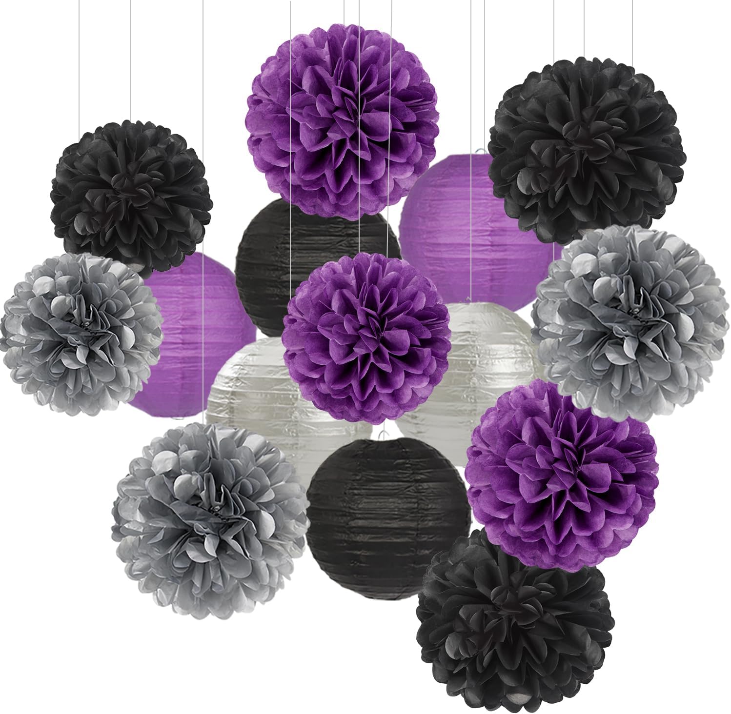 Amazon.com: Purple-Black Silver Party-Decorations Paper-Flowers ...