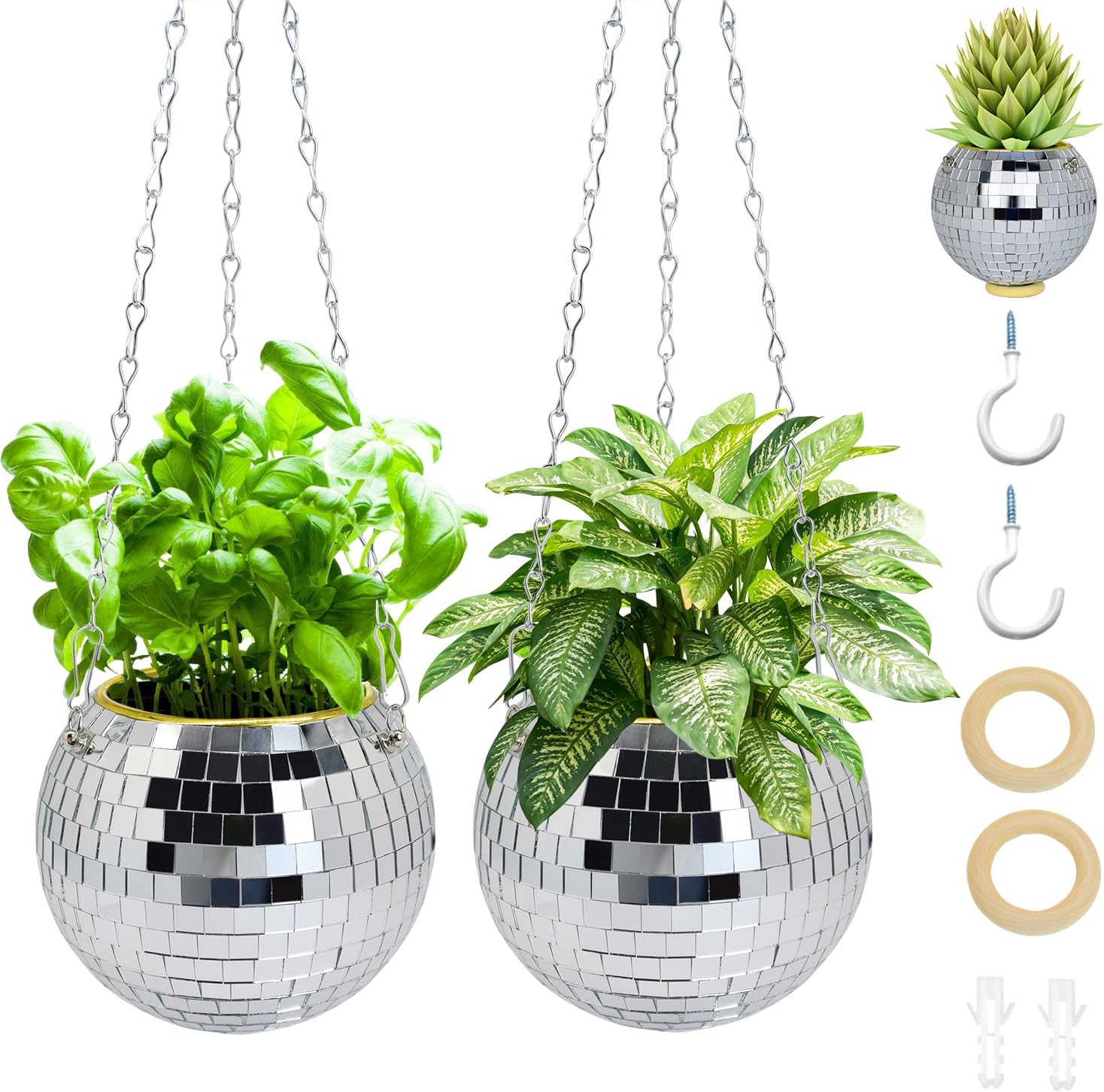 Amazon.com : 6" Disco Ball Planter – Rotating Mirror Planter with ...