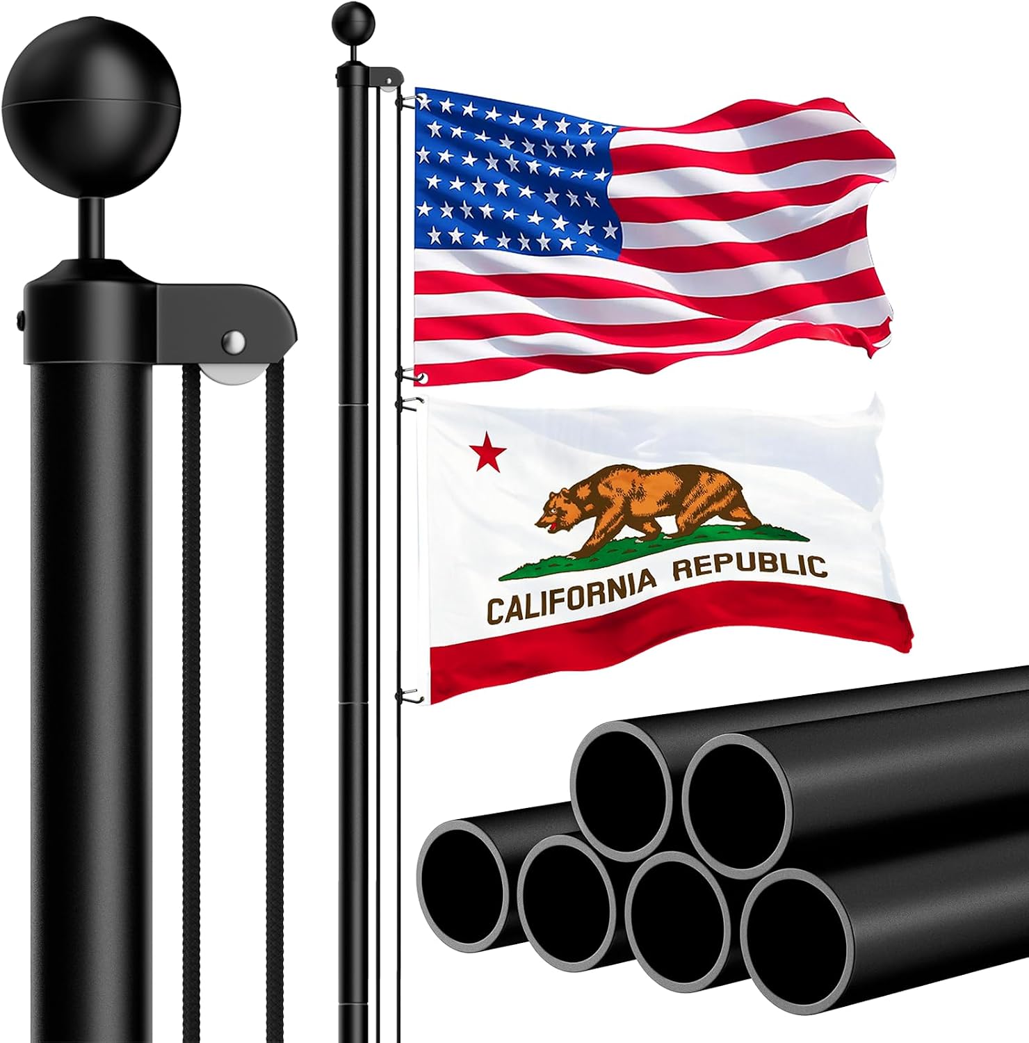 Amazon.com : Sckeinwg 20FT Heavy Duty Flag Pole - 1.8mm Extra-Thick ...