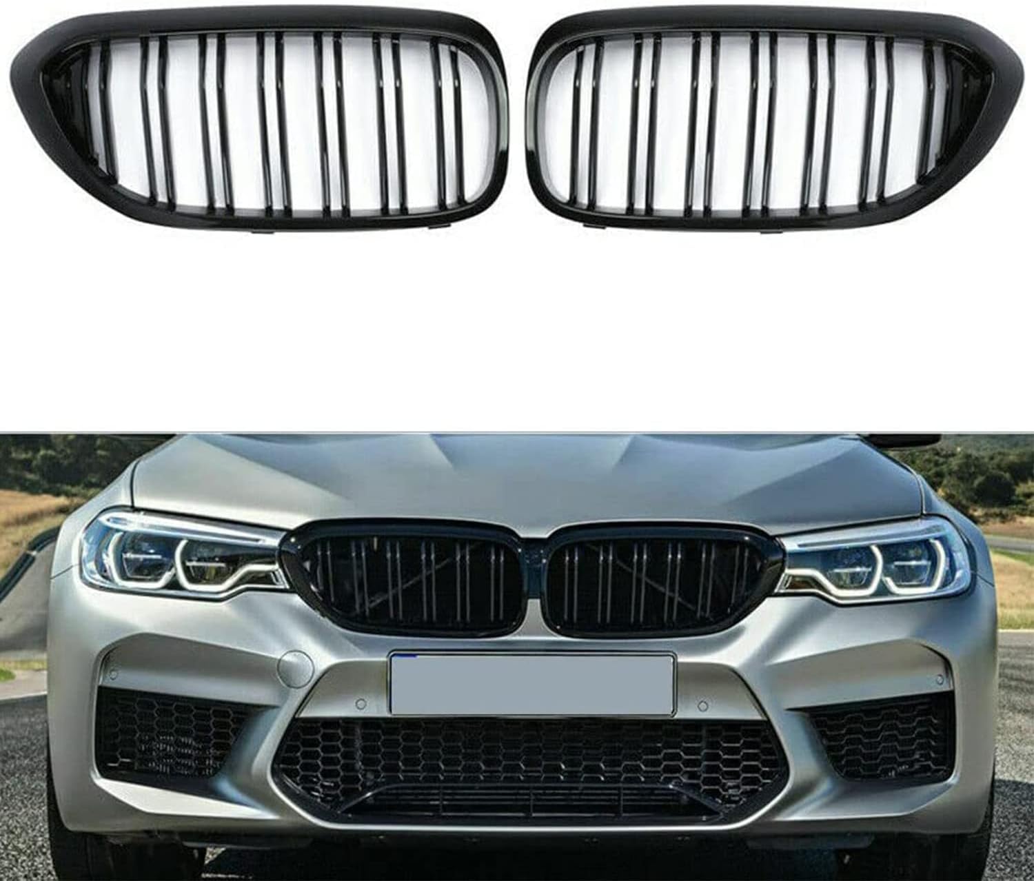 Amazon.com: GSRECY G30 Grille, Gloss Black Double Slat Front Bumper ...