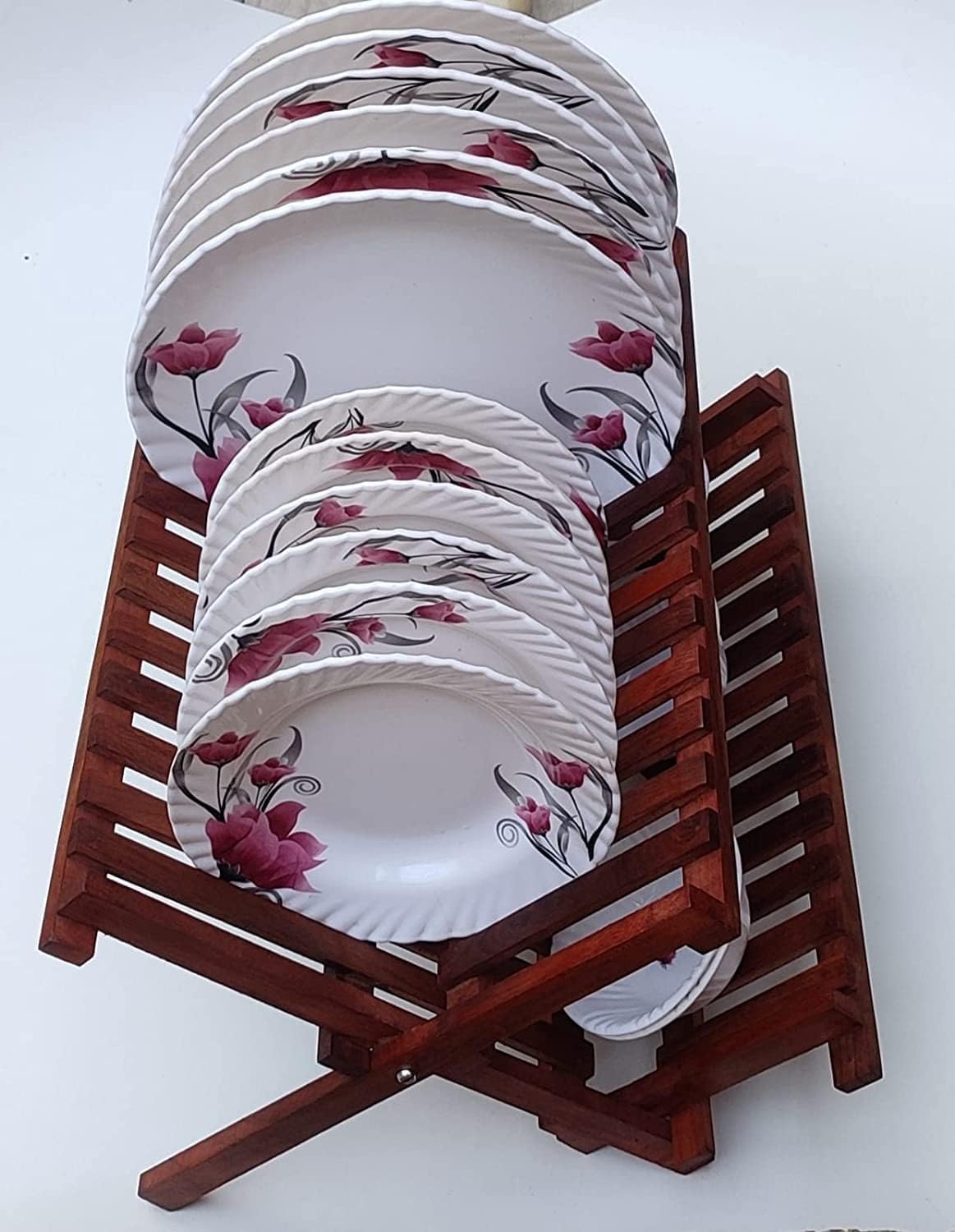 HOKIPO Bamboo Wooden Dish Rack/Plate Stand Holder for Kitchen, 10 Slots ...