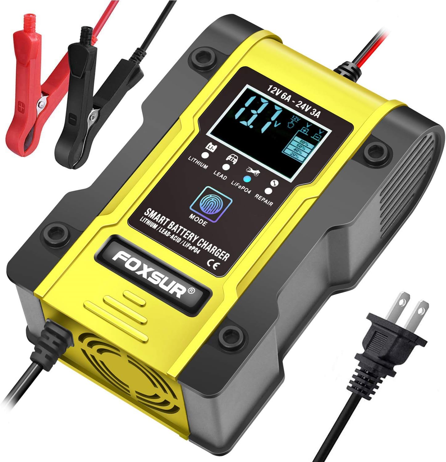 Amazon.com: Foxsur 12-Amp 7-Stage Car Battery Charger for Wet/GEL/SLA ...