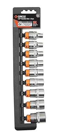 GROZ KIT/SKT/H/1-2/9LUG Socket Sets On Rail, 9 Piece 1/2" Drive Socket ...