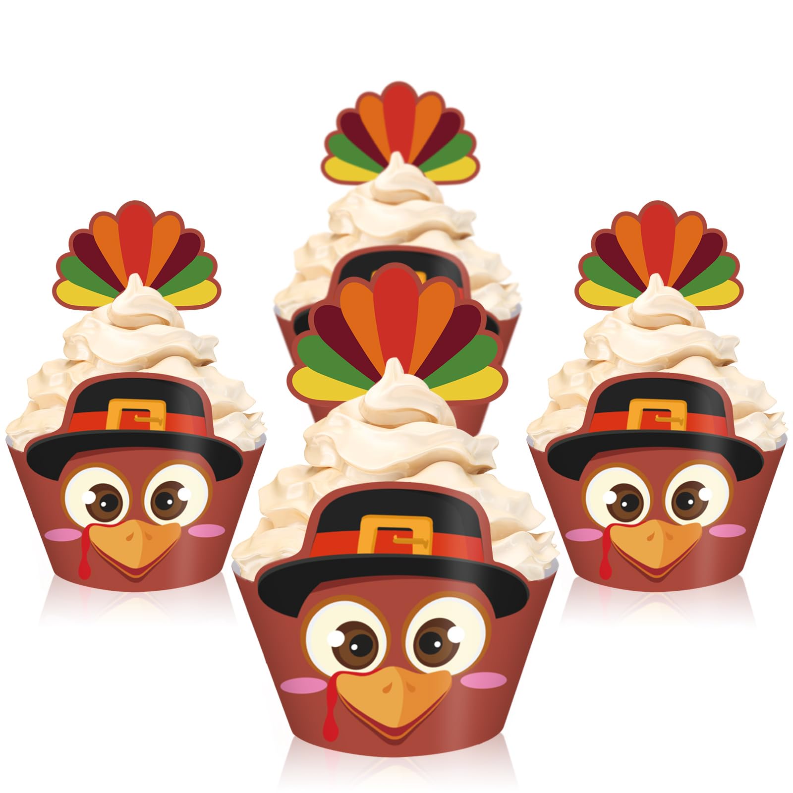 Amazon.com: AnyDesign 48Pcs Thanksgiving Cupcake Wrappers and Cake ...