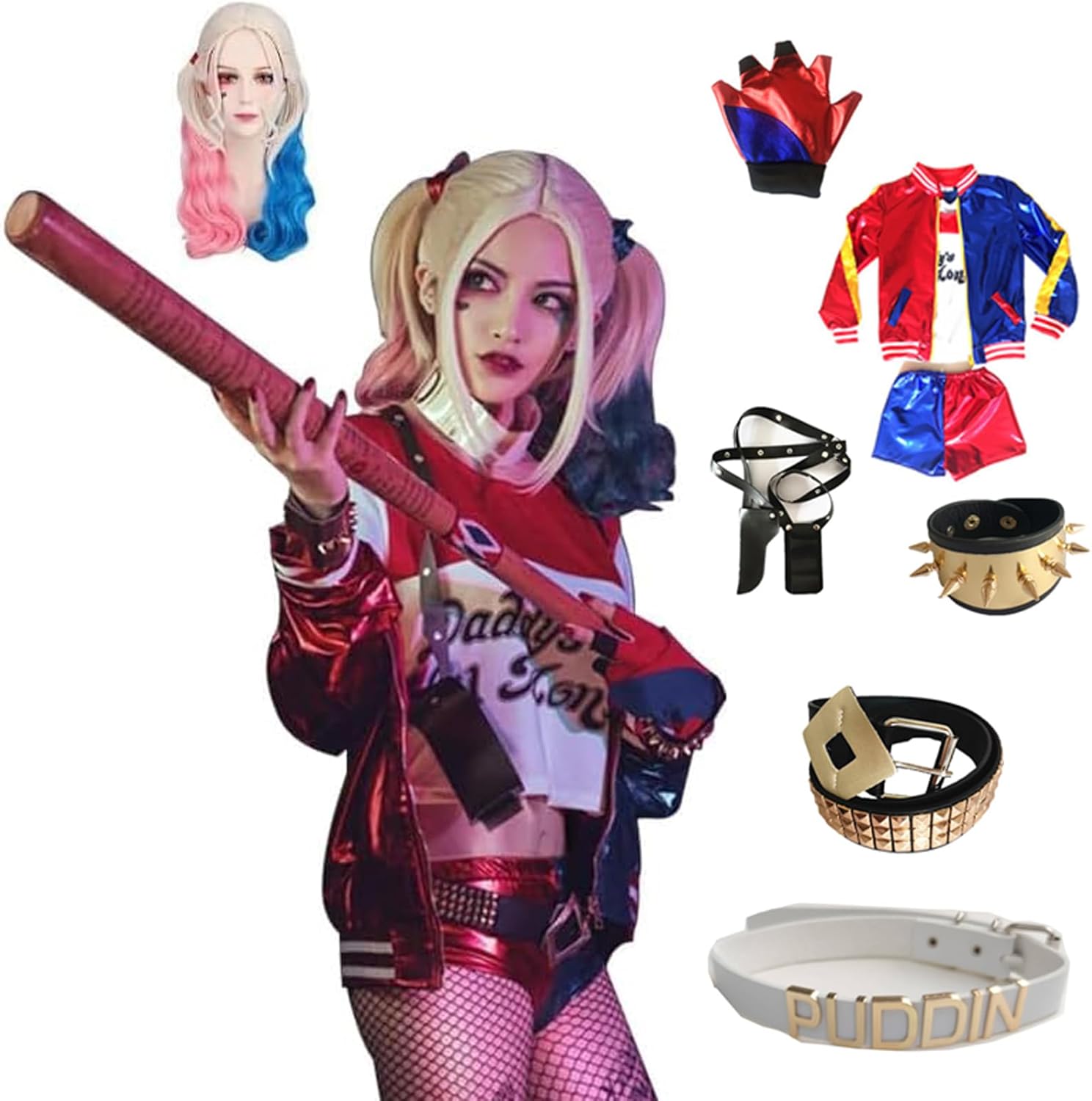 Amazon.co.jp: [YAYAMIYA] ハーレイ・クイン コスプレ衣装 ハロウィン衣装小道具付き12点セットcosplay イベンド 変装 仮装 プレゼント 演出服 祭り仮装 ...