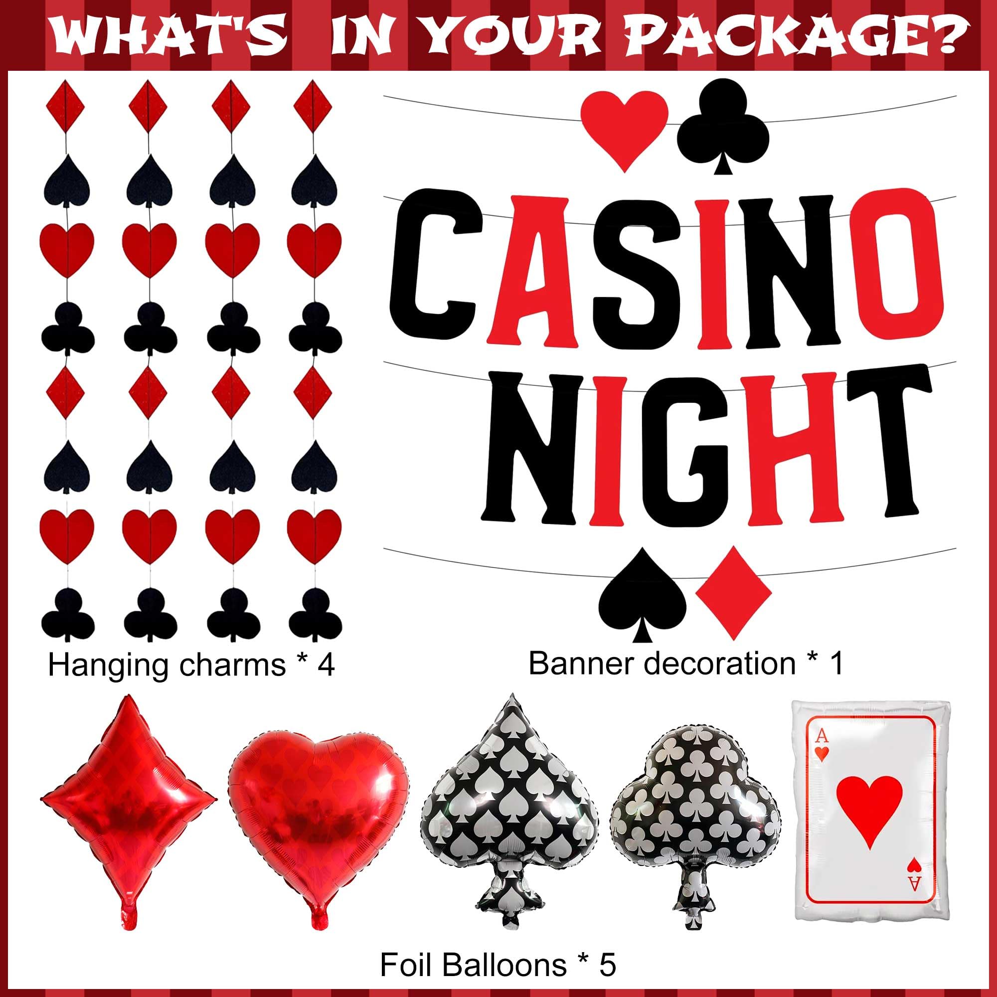 Casino Night Party Decorations Include Playing Cards Dice Spades Hearts ...