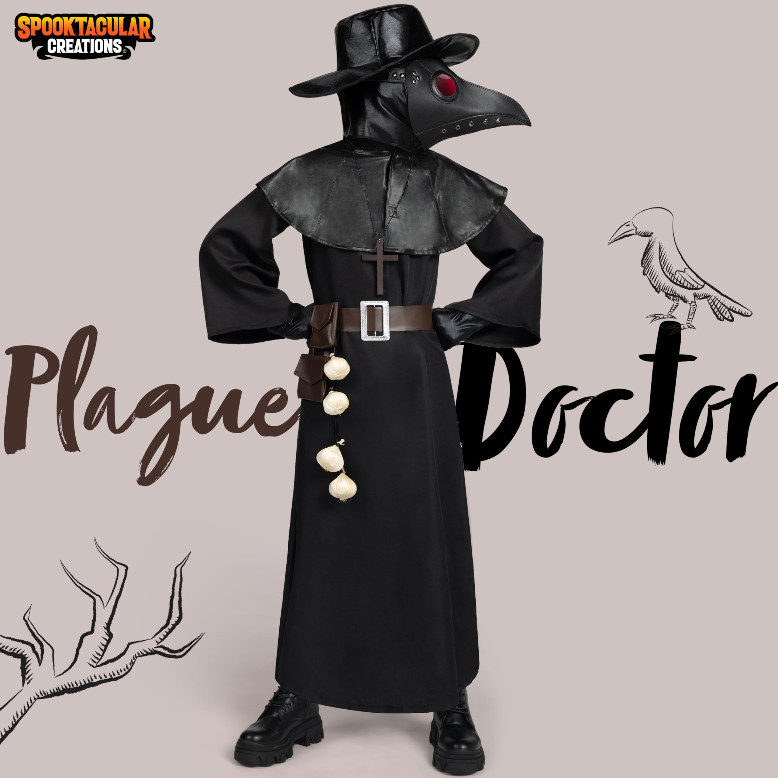 Spooktacular Creations Black Plague Doctor Costumes Set, 10 in 1 ...