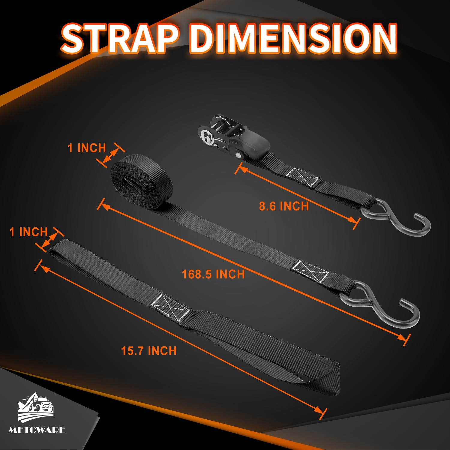 Ratchet Straps Tie Down - 1764lb Break Strength - 4PK 1’’ x 15’ Rachet ...