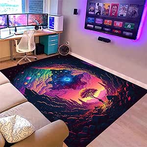 Anime Magic Gaming Area Rug 6x8 Red Blue Space Warp Galaxy Print Carpet ...