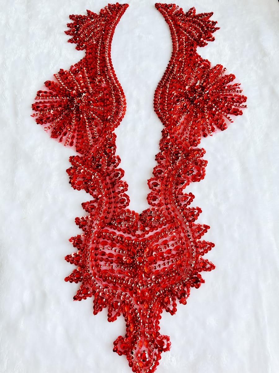 Handmade Bodice Patch Handmade Red Rhinestone & Beaded Lace Applique ...