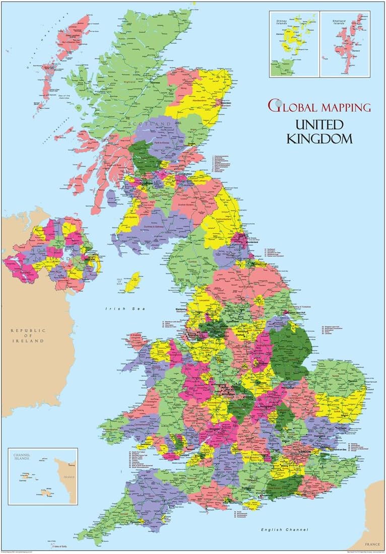 laminated Educational wall poster UK counties map | GB Great Britain counties Poster : Amazon.co ...