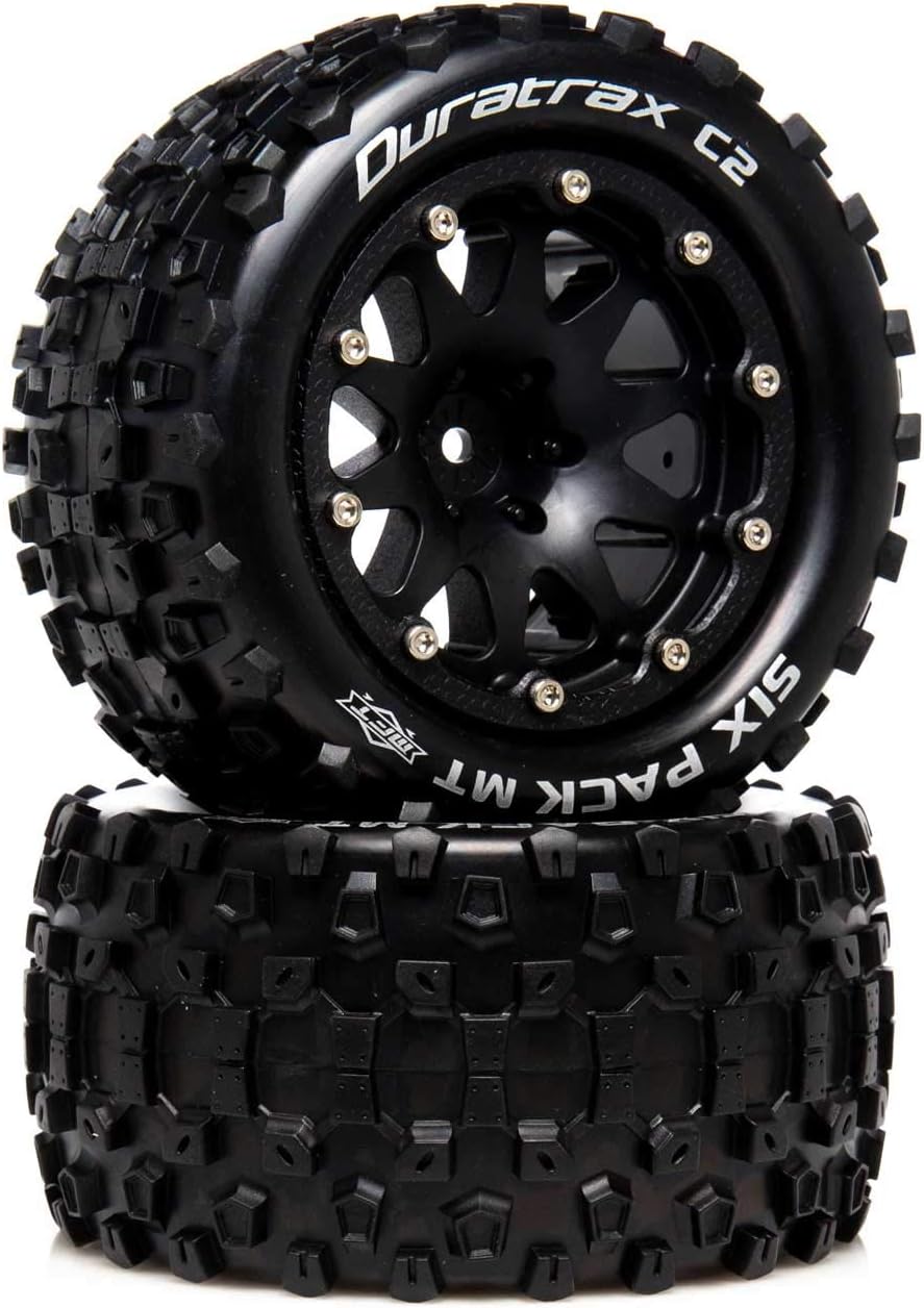 Amazon.com: Duratrax Six Pack MT Belted 2.8 Mounted F/R .5 Offst Blk2 ...