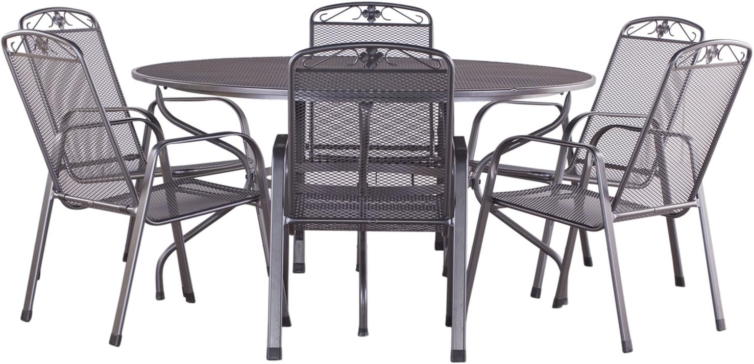 Amazon.com: Savoy 150cm 6 Seater Dining Set - Silver Metal Garden ...