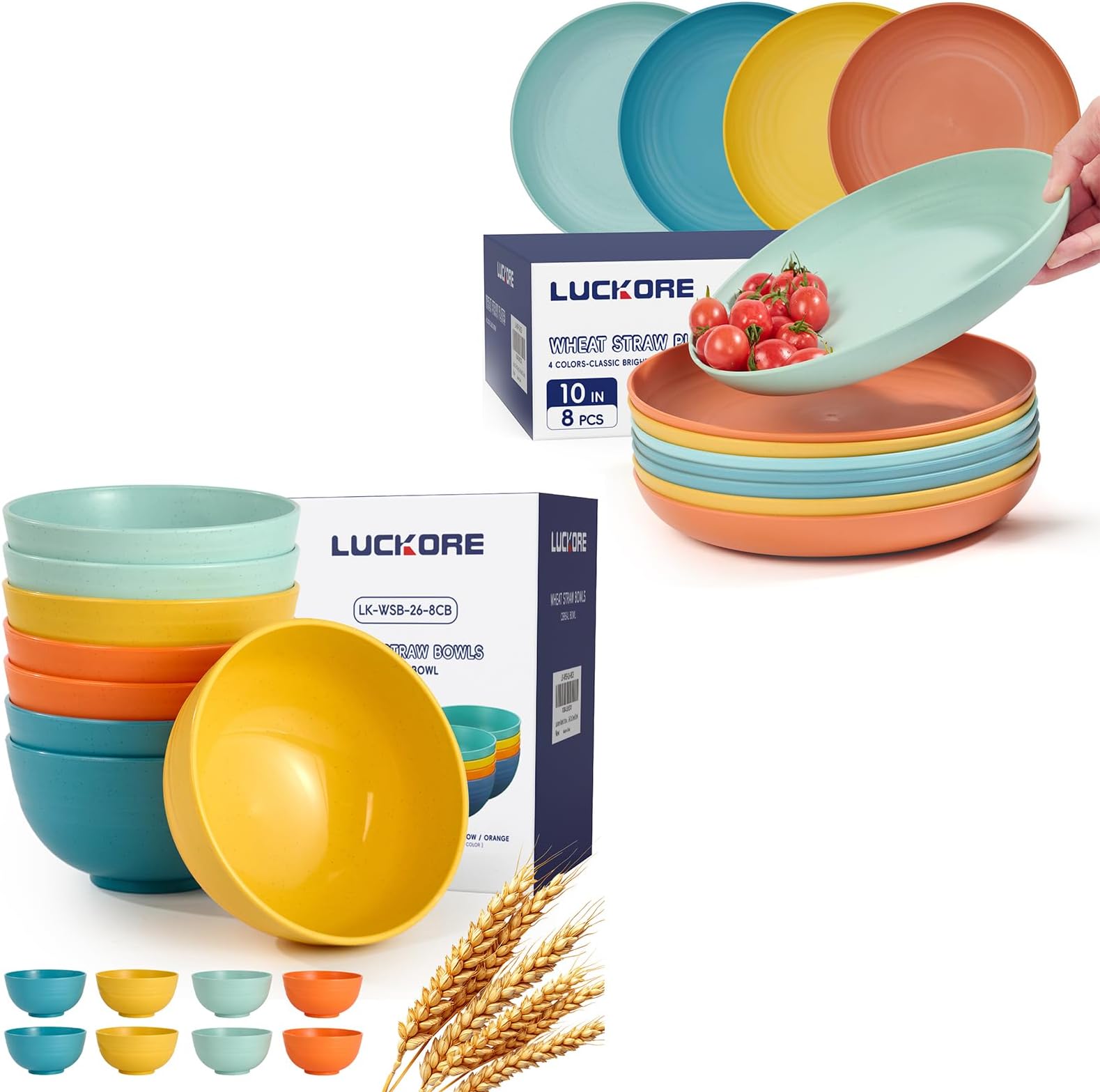 Amazon.com | Luckore 10 inch Deep Dinner Plates Set of 8 Wheat Straw ...