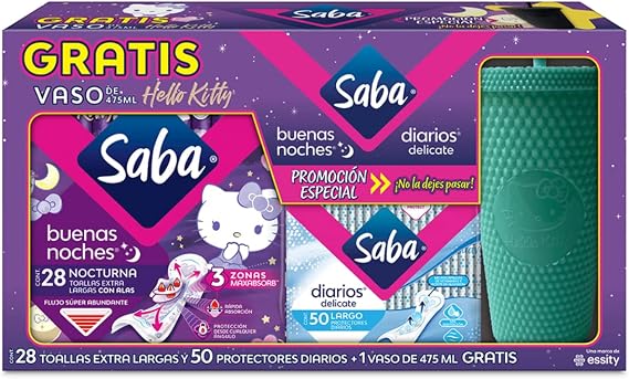 SABA Buenas Noches 28 toallas + 1 paquete de 50 Protectores Diarios ...