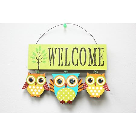 Amazon.com: Primitive Country Wood White Welcome Owl Sign/Wall Art ...