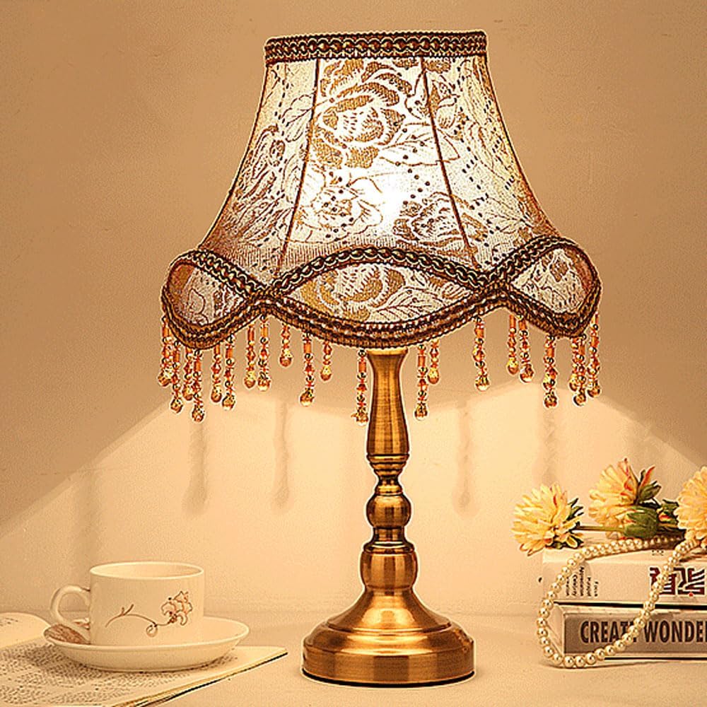 WLBHWL European Style Table Lamps Handmade Fabric Lampshade Victorian ...