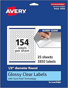 Amazon.com : Avery Glossy Clear Round Labels, Sure Feed Technology, 0.5 ...