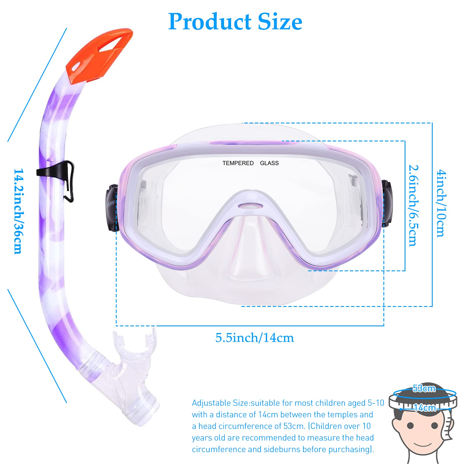 Kids Snorkel Set, Children Anti-Fog Diving Mask Swimming Goggles Semi ...