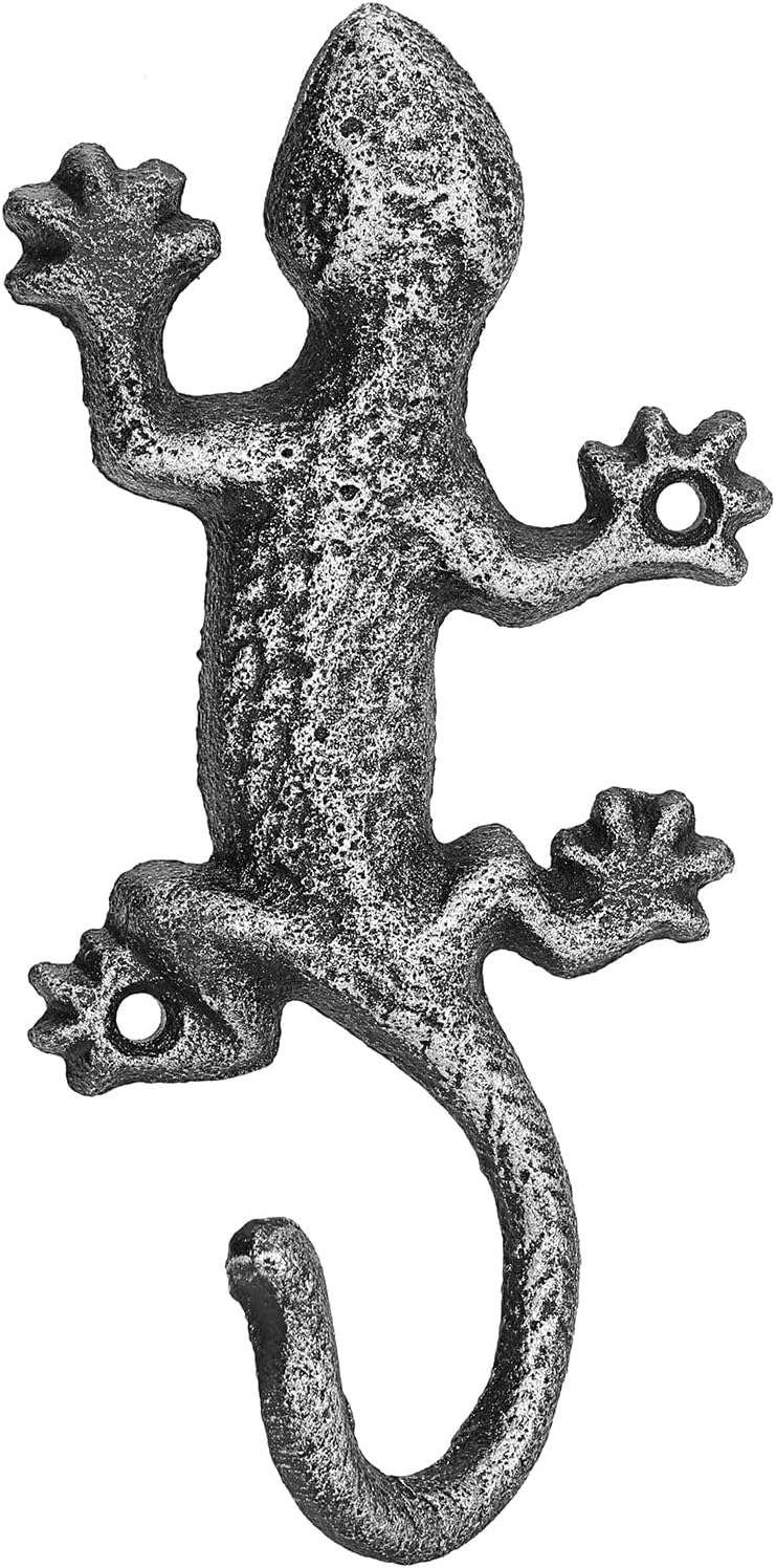 ChasBete Gecko Coat Hooks for Wall, Rustic Cast Iron Key Holder Wall ...