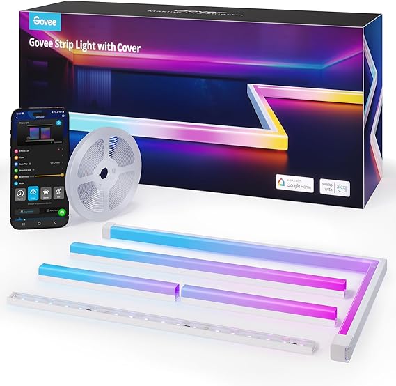 Govee RGBIC LED Strip Light with Covers, 5M Glide Wall Light Work with ...