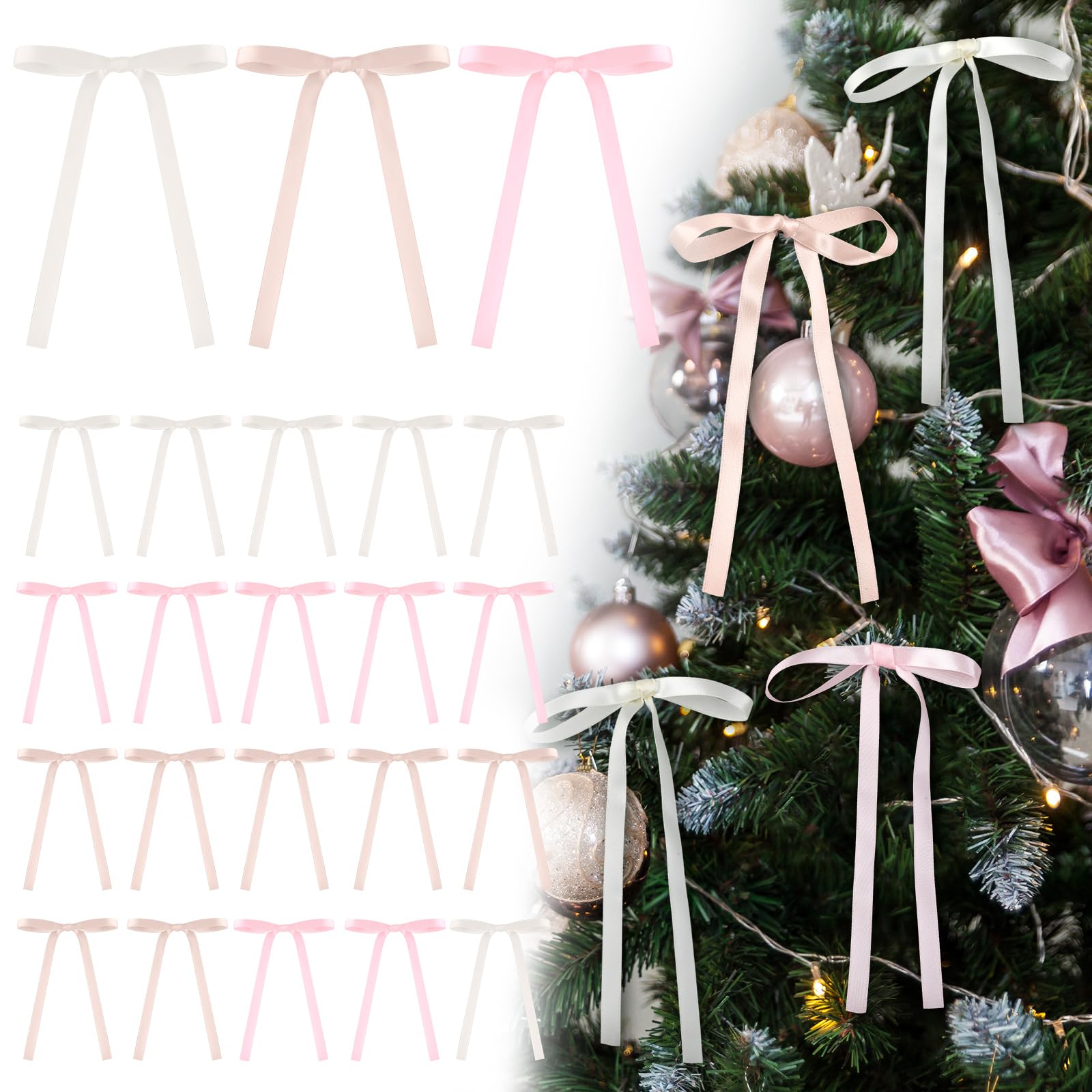 Amazon.com: Glitinsel 24 Pcs Coquette Christmas Pink Bow Decoration 5 ...