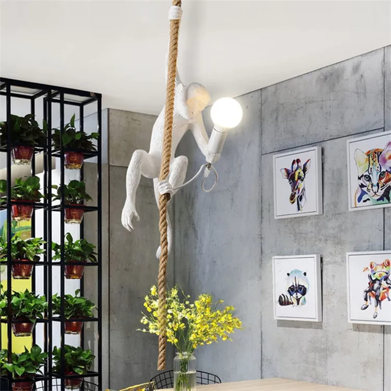 TFCFL Resin Monkey Pendant Light with Hemp Rope, Industrial Edison ...