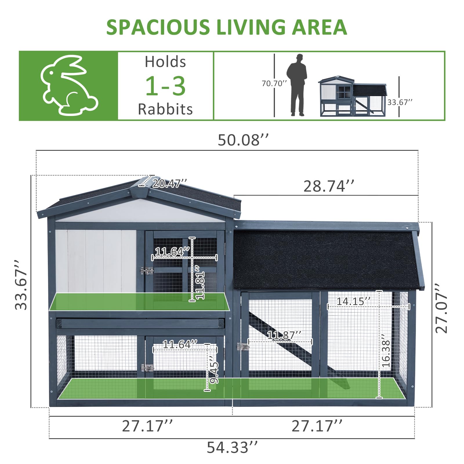 Snapklik.com : 54in Wooden Rabbit Hutch, Outdoor Indoor Rabbit Cage ...