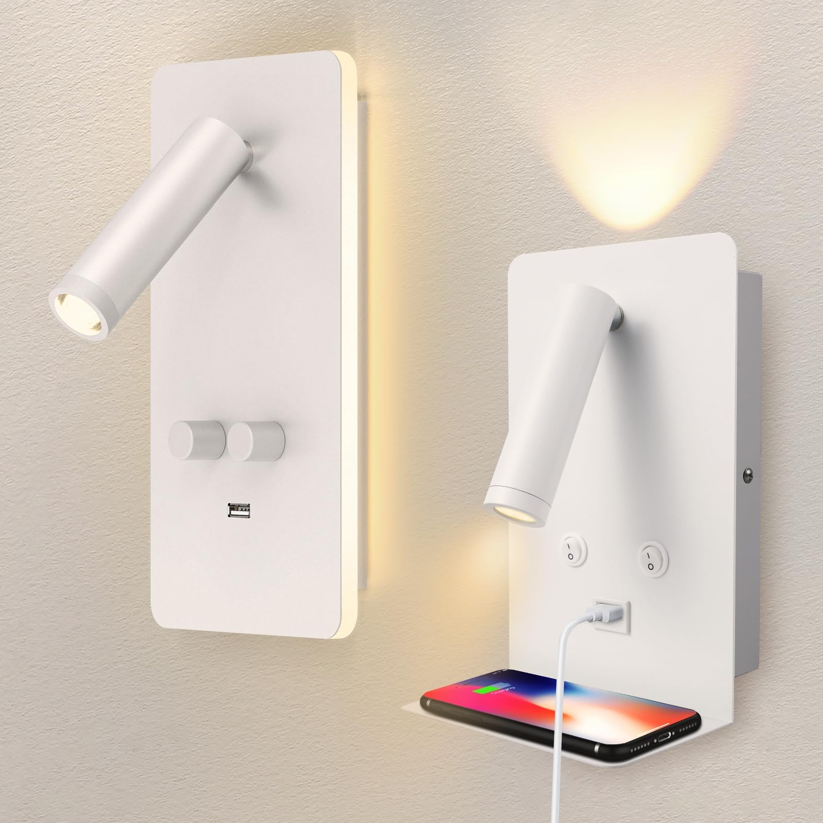HYMELA M04 Dimmable Wall Mount Reading Light + M03 Plug in Wall Sconce ...
