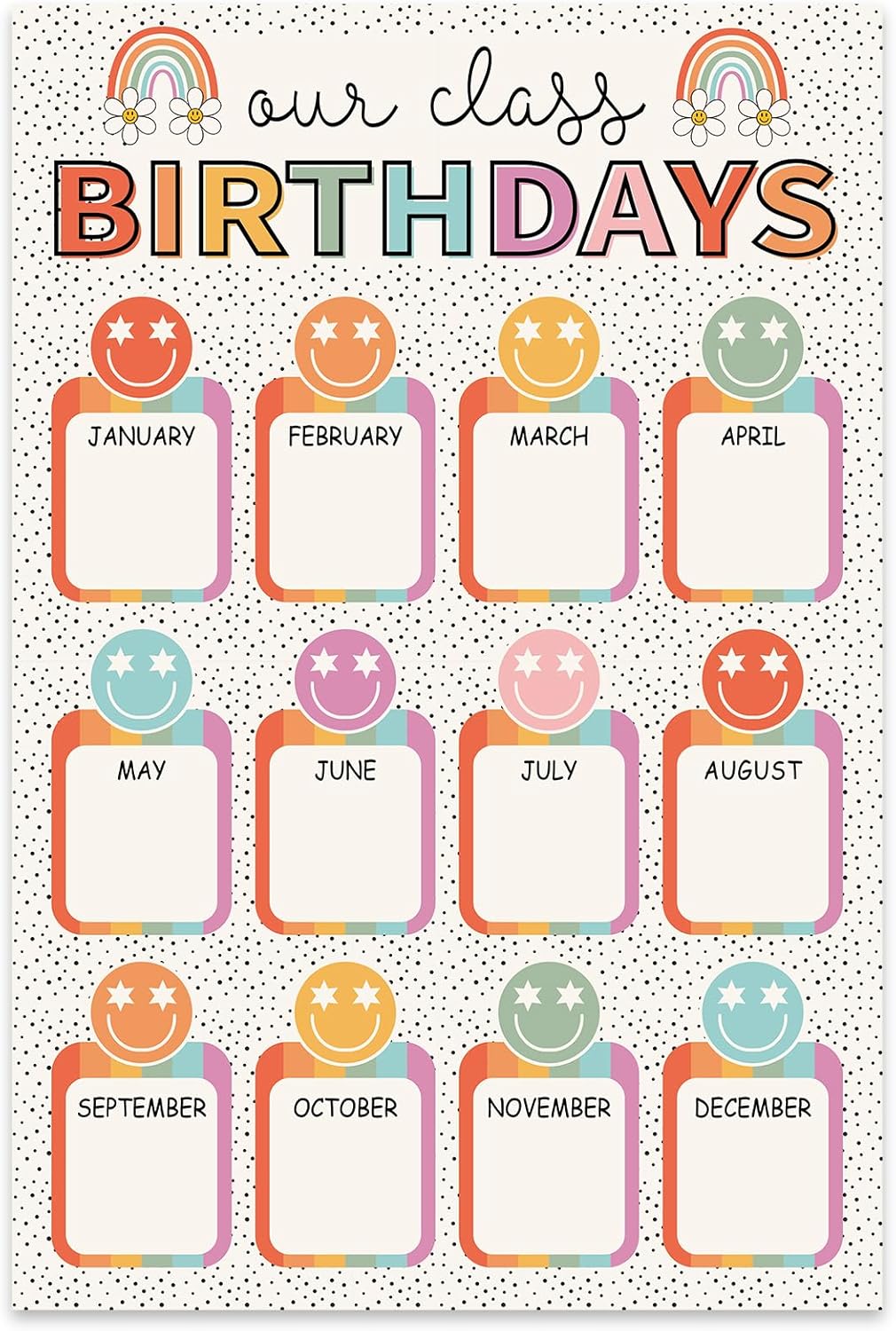 Whaline Happy Birthday Chart Poster Boho Smile Face Rainbow Birthday ...