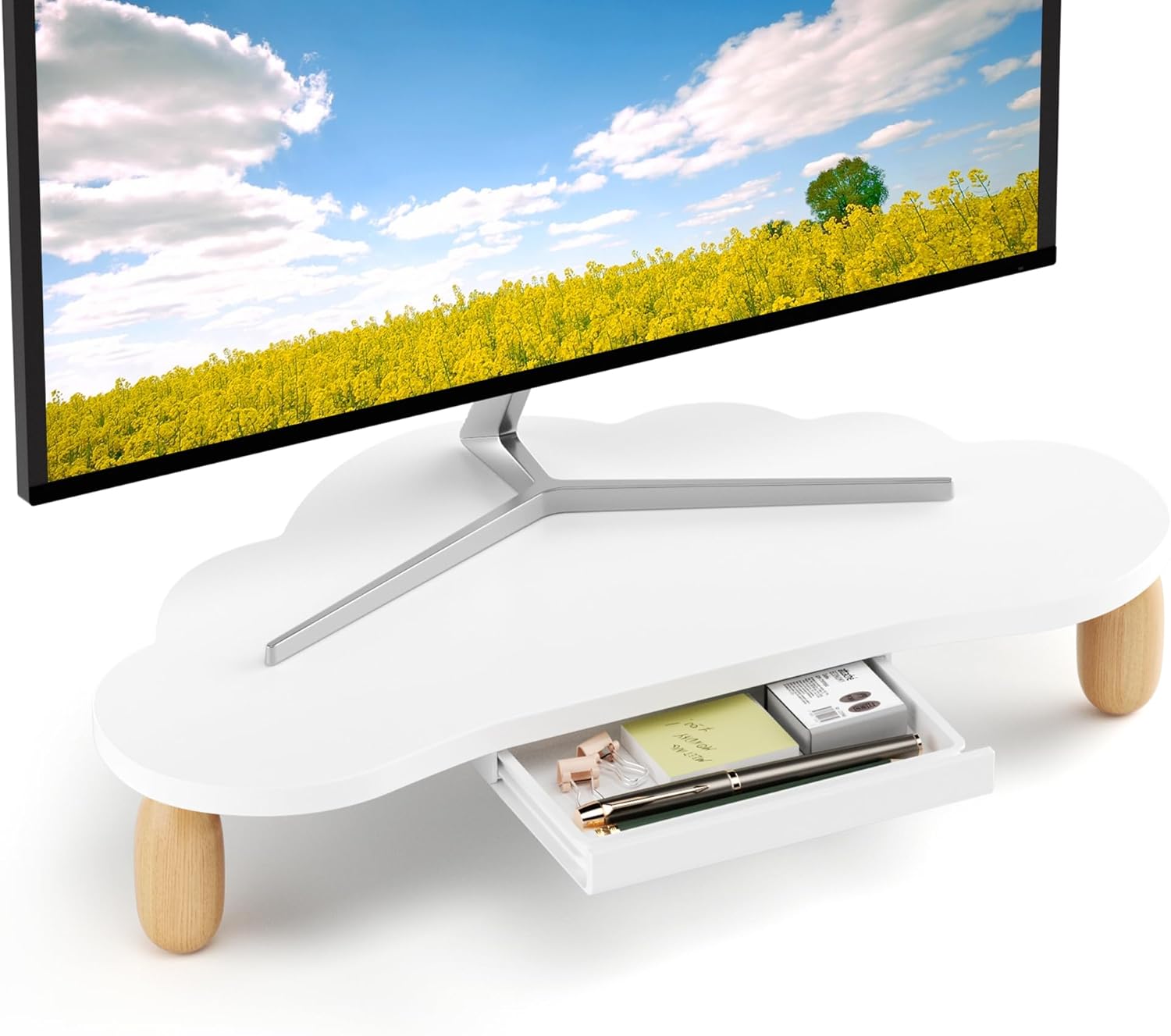 Amazon.com: AFOOYO Cloud-Shaped Sturdy Wood Computer Monitor Stand ...