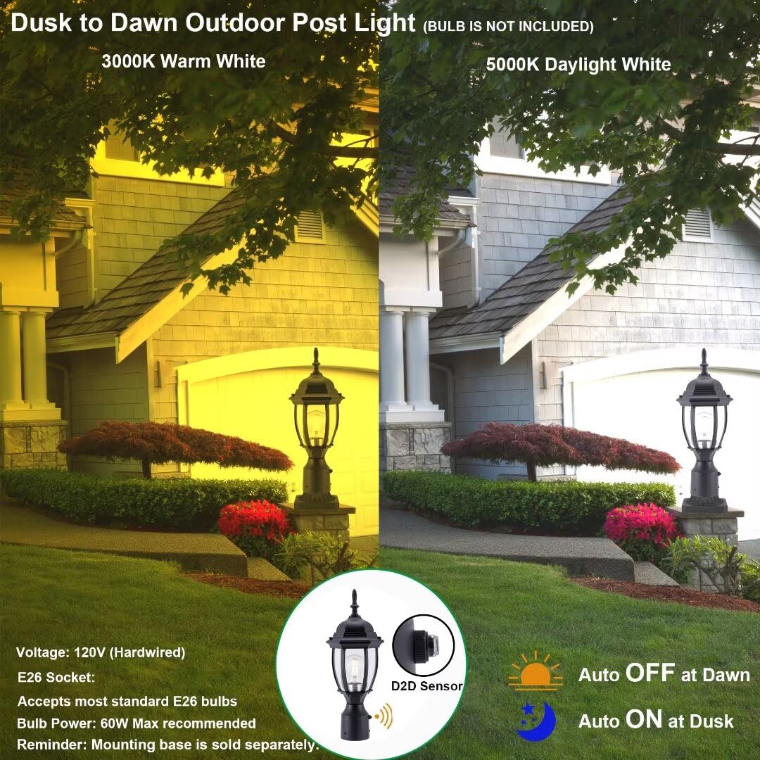 Snapklik.com : LIT-PaTH Dusk To Dawn Outdoor Post Lighting Fixture Pole ...