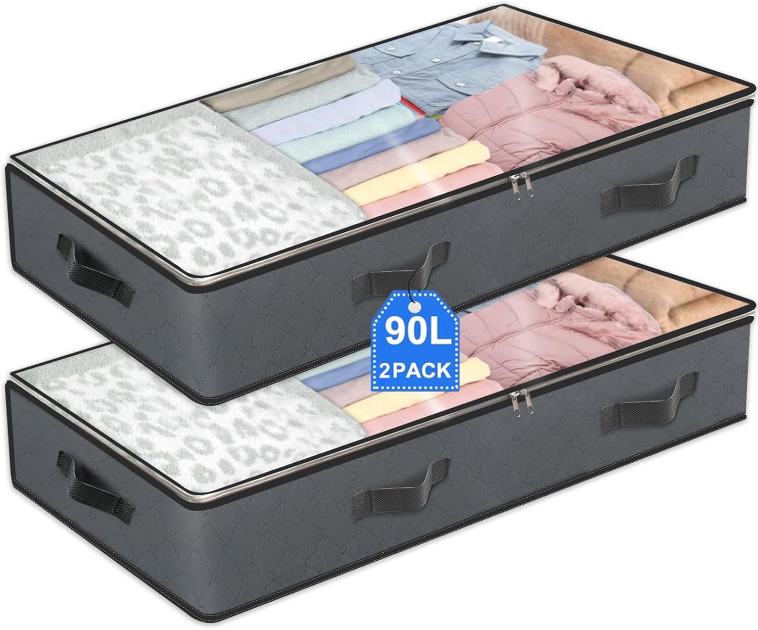 Amazon.com: 2 Pack Under Bed Storage, 90L Collapsible Closet Containers ...