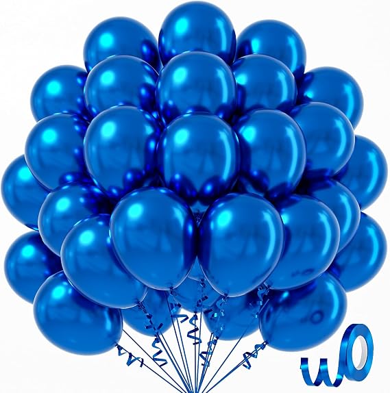 Amazon.com: Awenztech Metallic Blue Balloons 12 inch, Chrome Blue Latex ...
