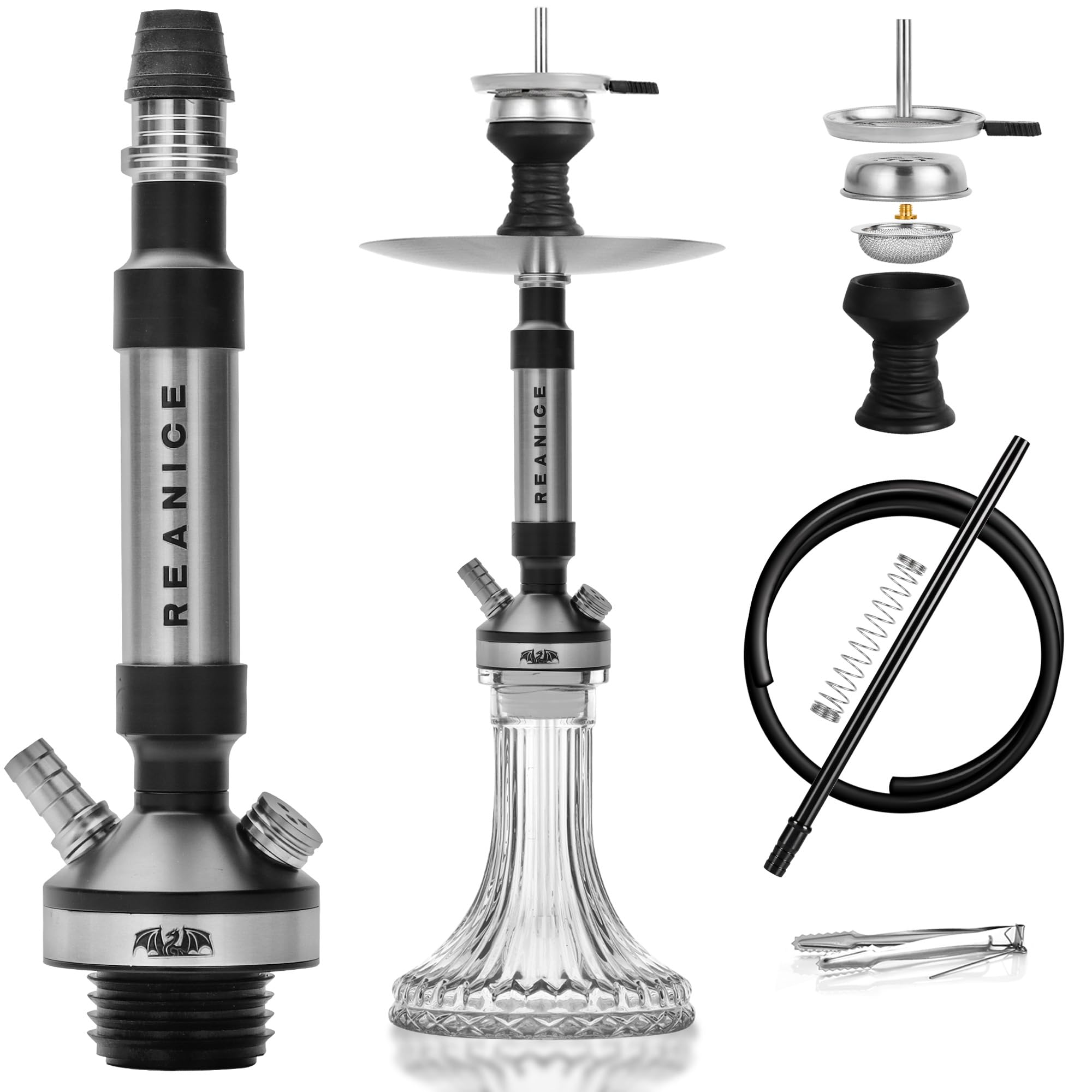 REANICE Hookah Set with Everything Black Stainless Steel Shisha Hookah ...