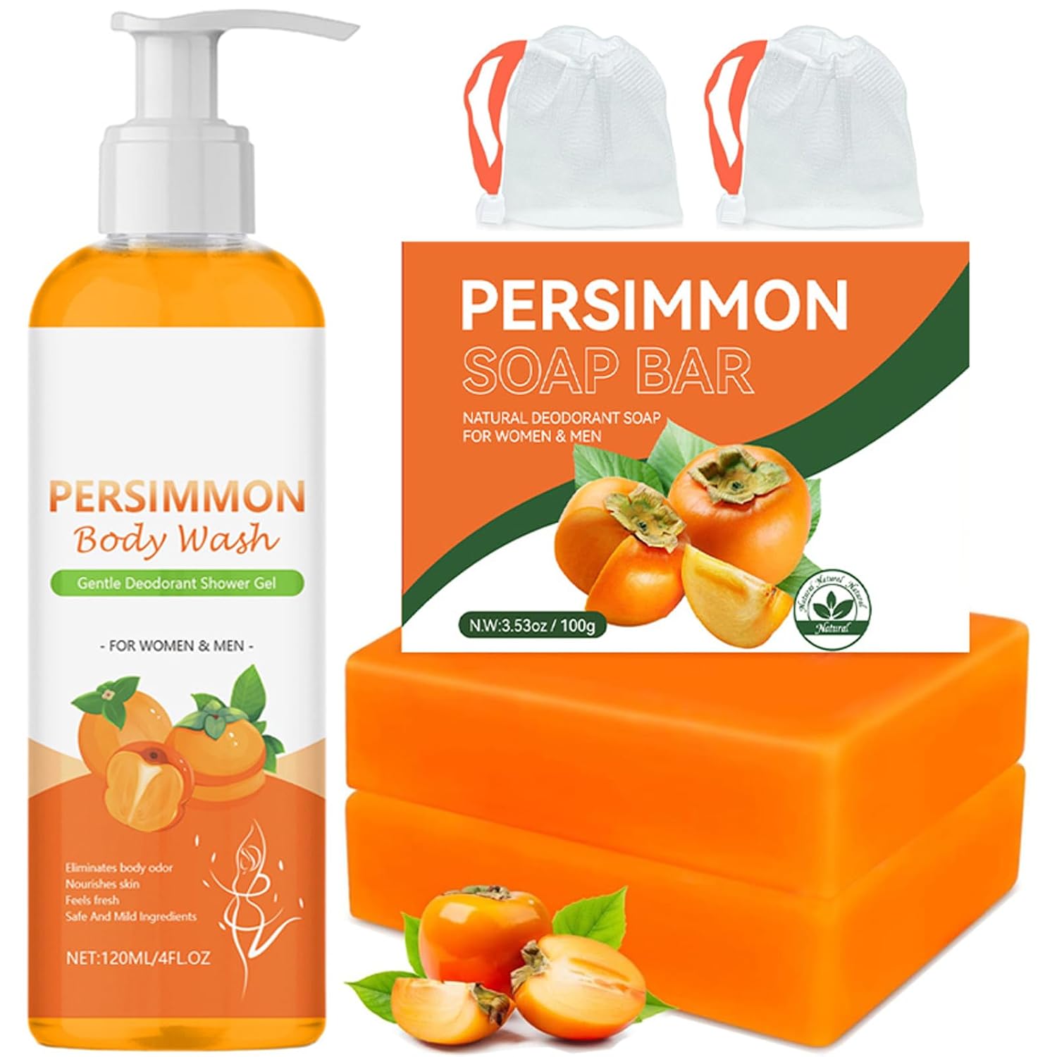 Amazon.com : 2 PCS Persimmon Soap and Persimmon Shower Gel, Natural ...