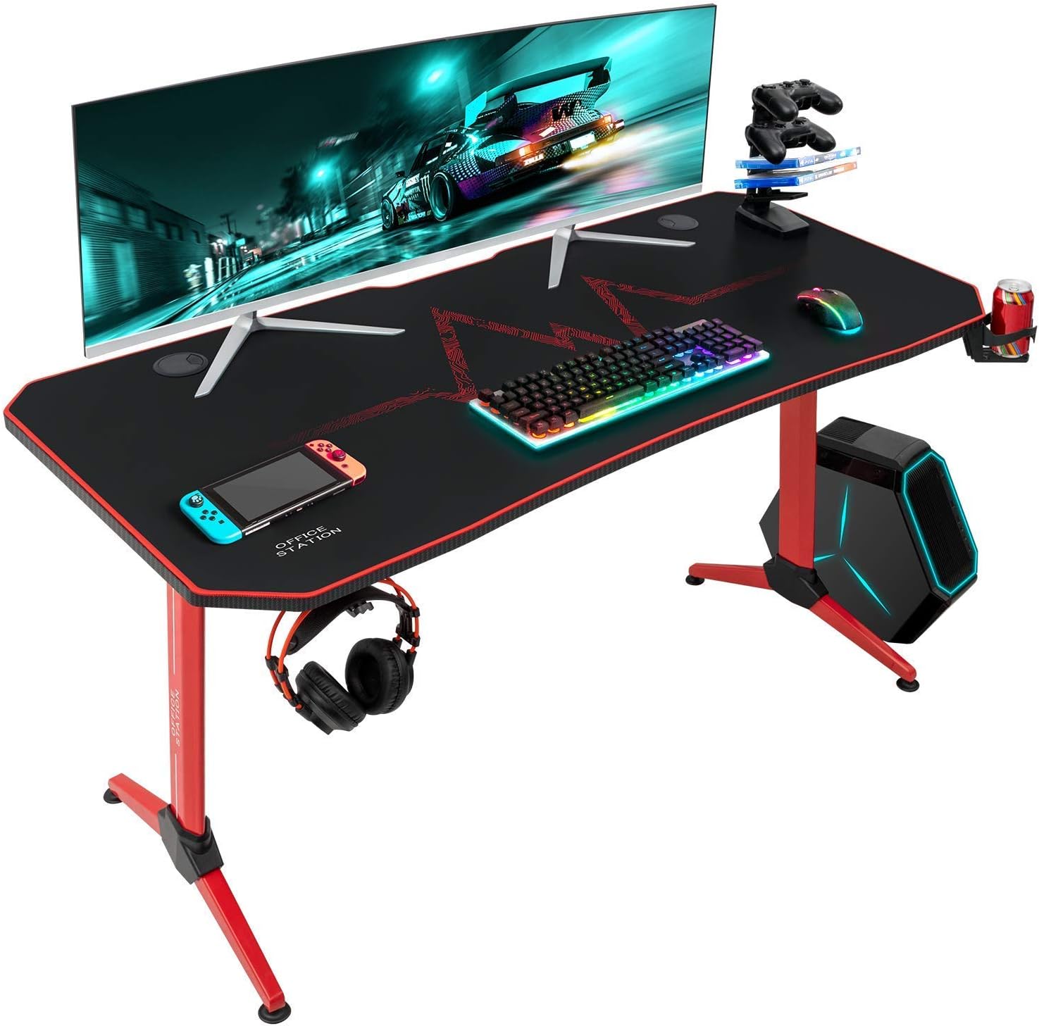 Amazon.com: Furmax Gaming Desk T-Shaped Pc Computer Table with Carbon ...